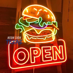 Burger Open Neon Sign Outdoor Business Sign Burger Neon Sign Custom LED ...