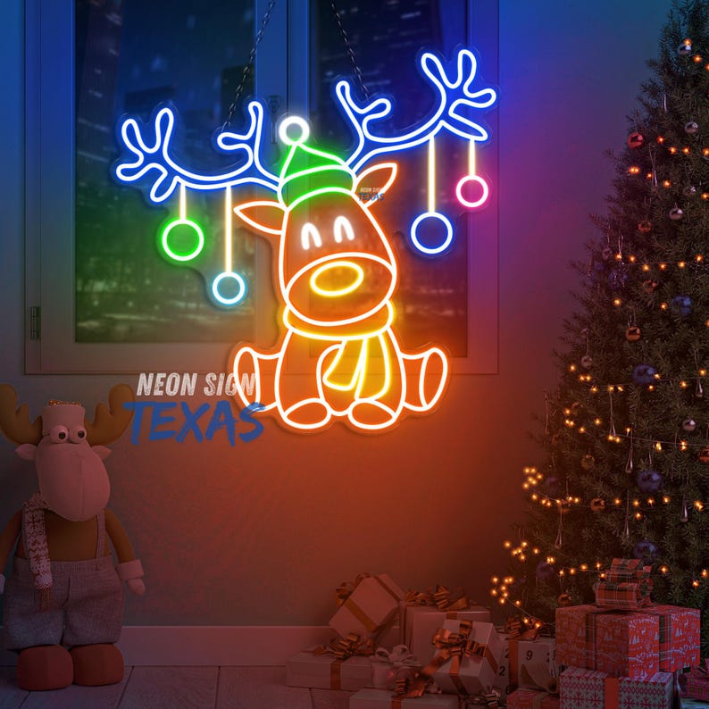 Santa's Reindeer Neon Sign Reindeer Neon Light Merry Christmas ...