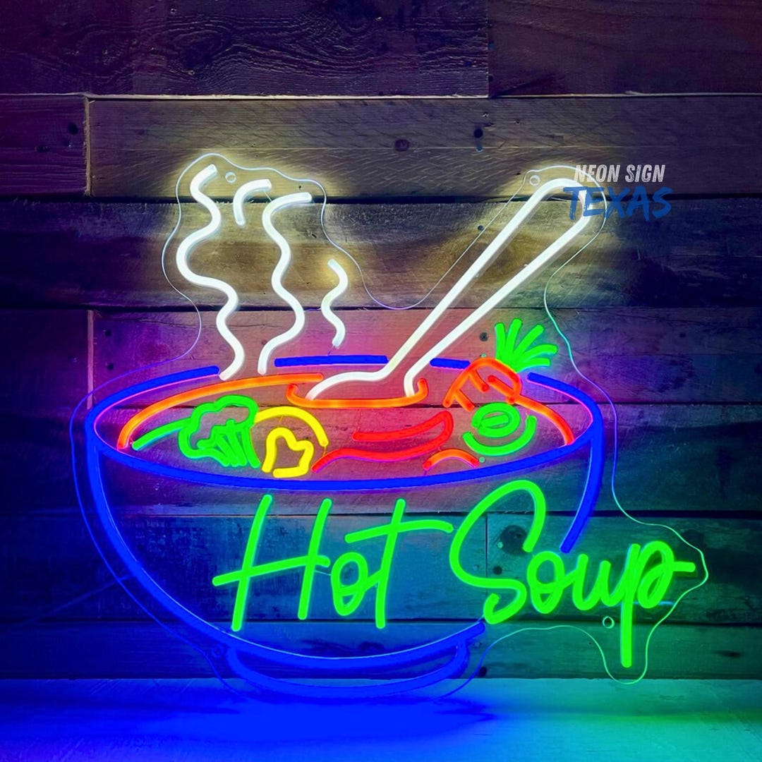 Hot Soup Neon Sign, Hot Soup Led Sign, Kitchen Wall Decor, Decor Led ...