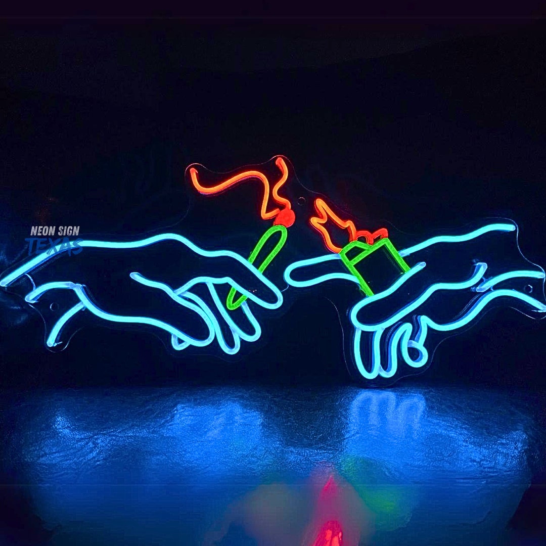 Smoking Hand Neon Sign Hands of God LED Sign Rasta Neon Sign Joint Neon ...