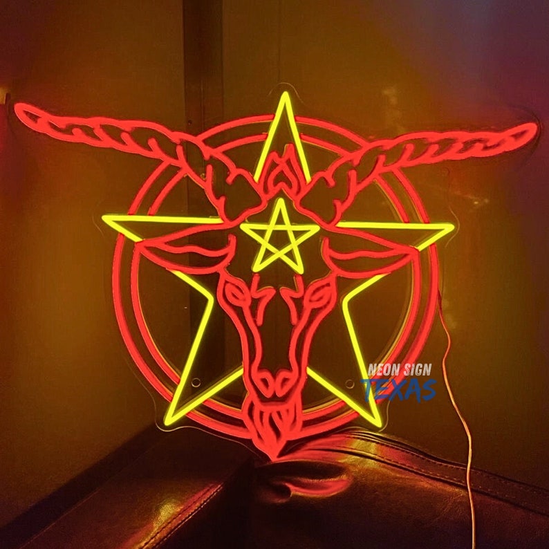 Baphomet Neon Sign Gothic Dark Bedroom Dorm College Gift Led Black Goat ...