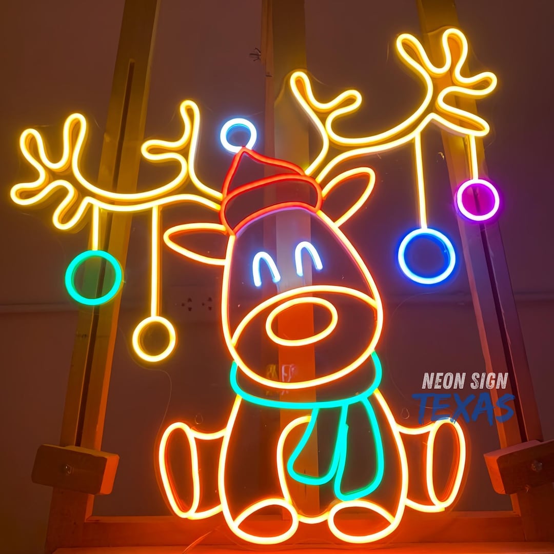 Santa's Reindeer Neon Sign Reindeer Neon Light Merry Christmas ...
