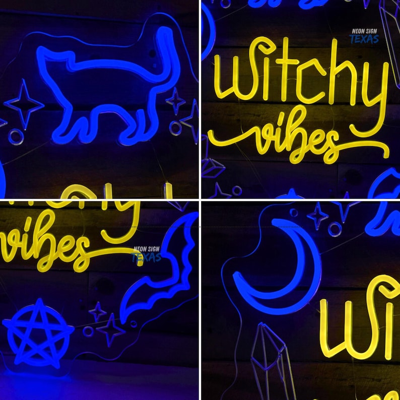 Witchy Vibes Neon Sign Cat Moon Stone Pentagram Bat Neon Light Tarot ...