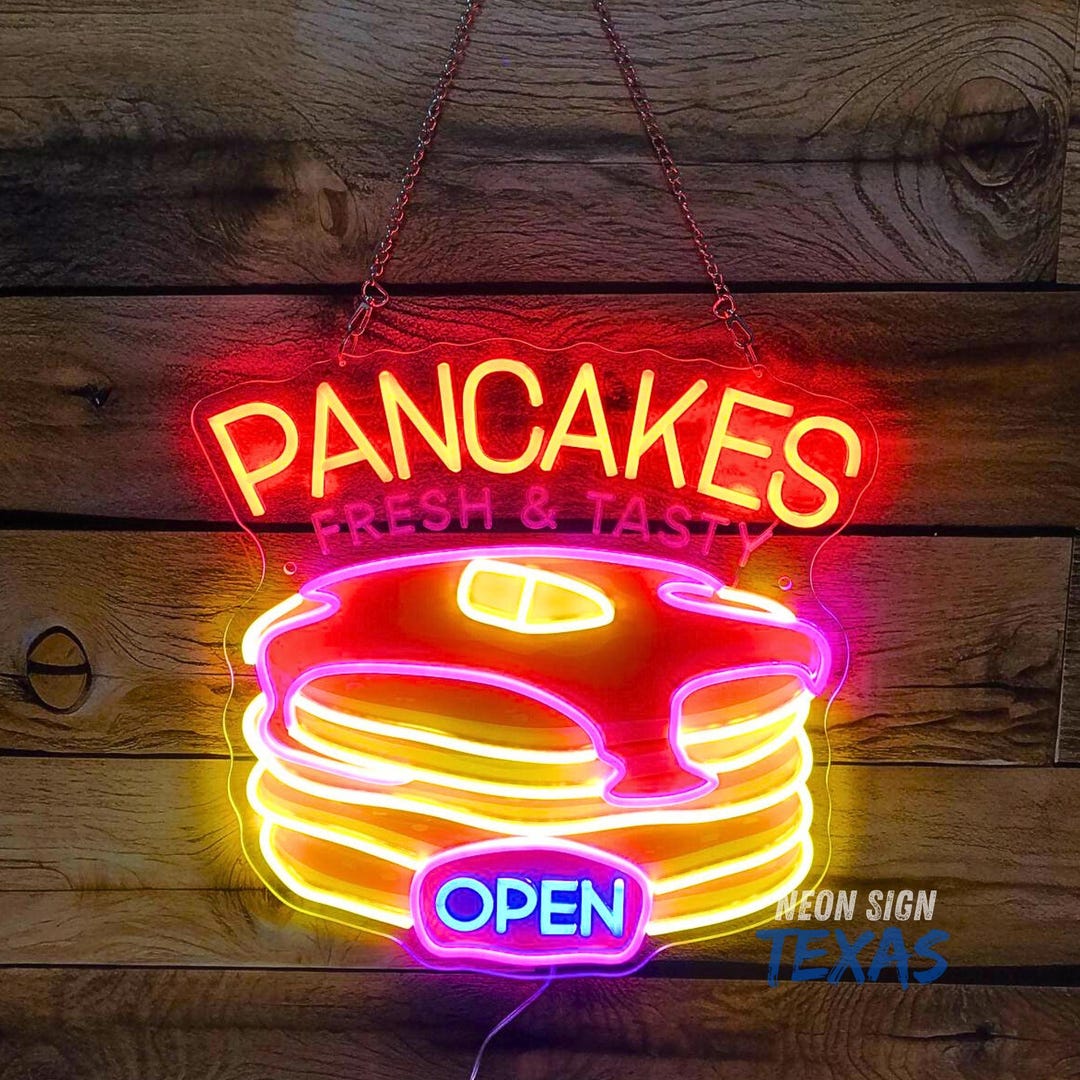 Pancake Open Neon Sign, Custom Neon Sign, Pancake Brunch Sign, Pancake ...