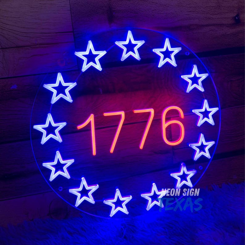 1776 USA Neon Sign Independence Day Wall Decor Custom Neon God Bless ...