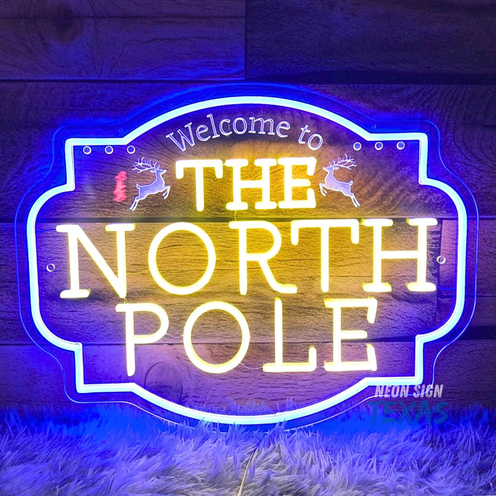 The North Pole Neon Sign, North Pole Directional Neon Sign, North Pole ...