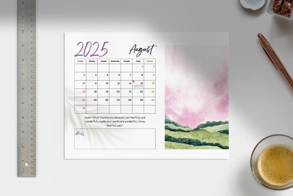 2025 Monthly Catholic Calendar Printable Landscape, Monthly Wall ...