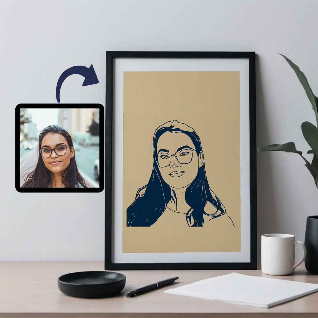 Custom Line Art Portrait, Beige Portrait Drawing, Personalized Single ...