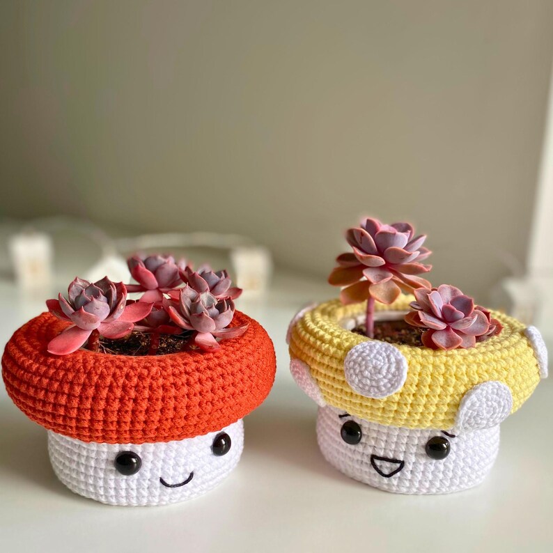 Mushroom Crochet Planter Pattern – PDF Amigurumi Pot for Succulents ...
