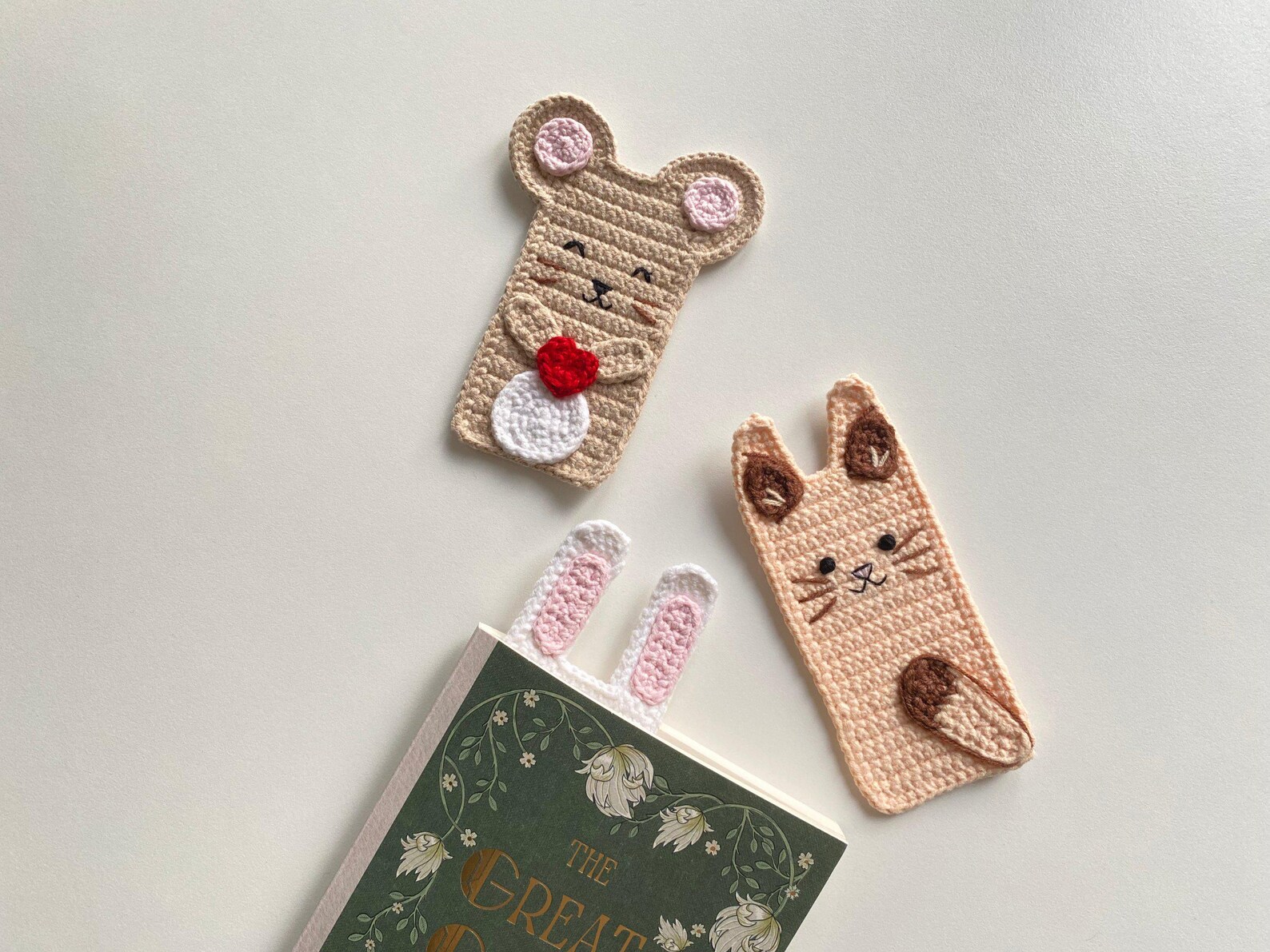 Crochet Animal Bookmark Pattern PDF 3-in-1 Bunny, Cat, Mouse Applique ...