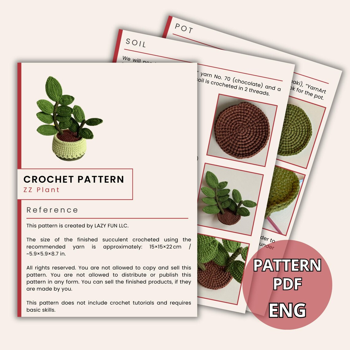 Crochet Succulent Pattern PDF – ZZ Plant, Houseplant Tutorial, Indoor ...