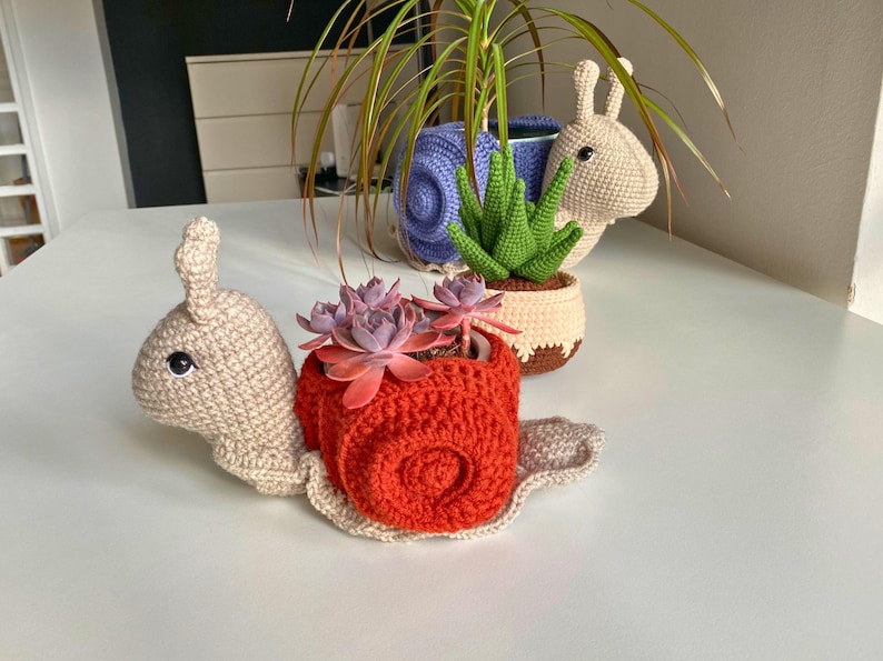 Snail Planter Crochet Pattern PDF, Succulent Plant Pot Cover, Crochet ...