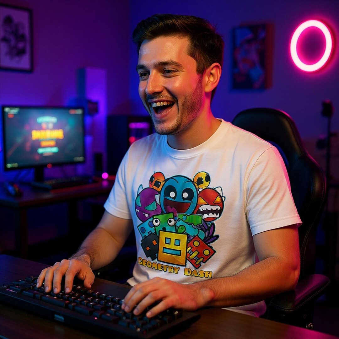 Geometry Dash T-shirt | Colorful Arcade Tee | Bright Gaming Merchandise ...