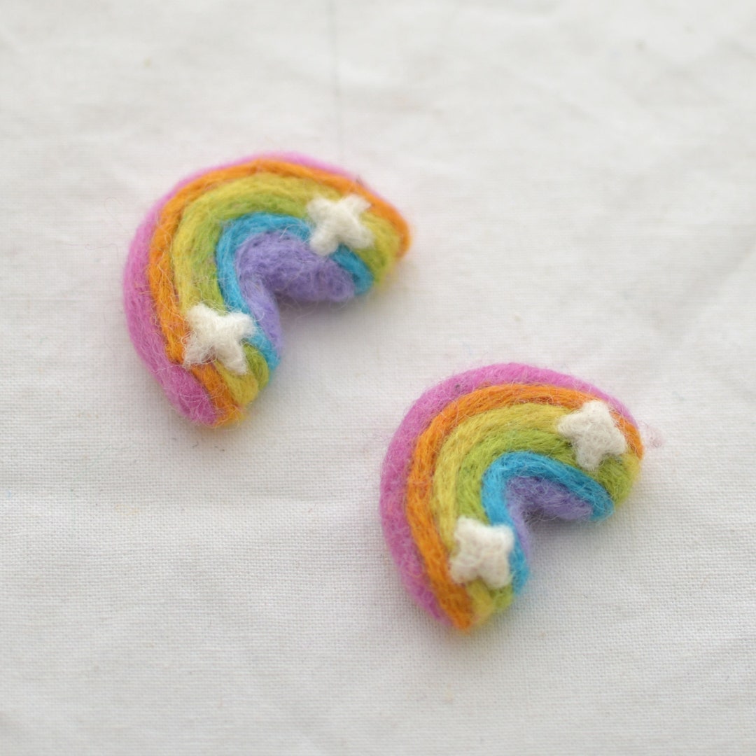 100% Wool Felt Rainbow With Clouds - 2 Count - 4.5cm - Pastel Colours ...