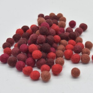 1cm / 10mm - 100% Wool Felt Balls - 100 Count - Assorted Red Color ...
