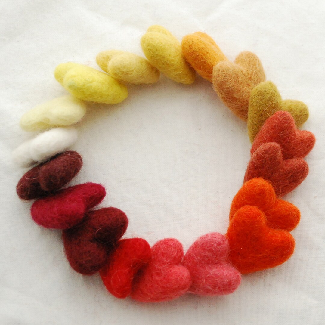 Assorted 100% Wool Felt Heart 18 Count Approx 3cm Ivory Red Orange ...