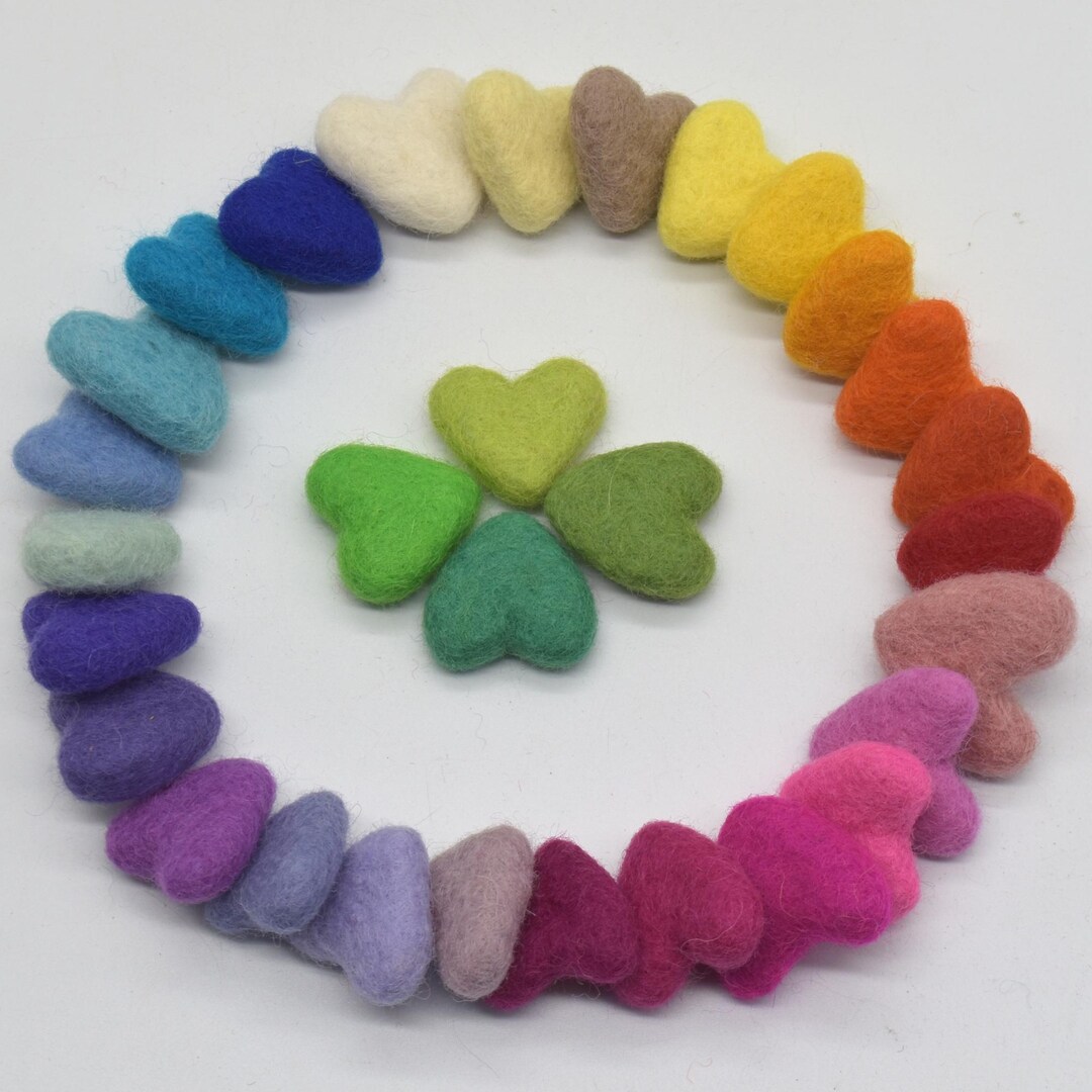 100% Wool Felt Heart - Assorted Light Bright Colours - 30 Count ...