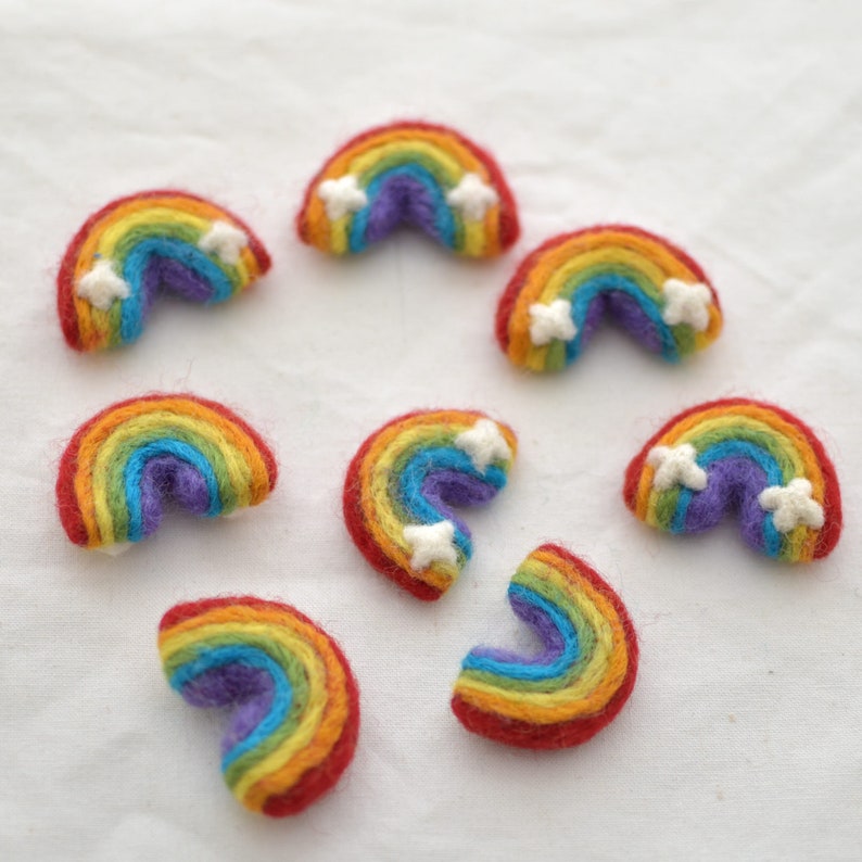 100% Wool Felt Rainbow With Clouds - 2 Count - 4.5cm - Bright Colours ...