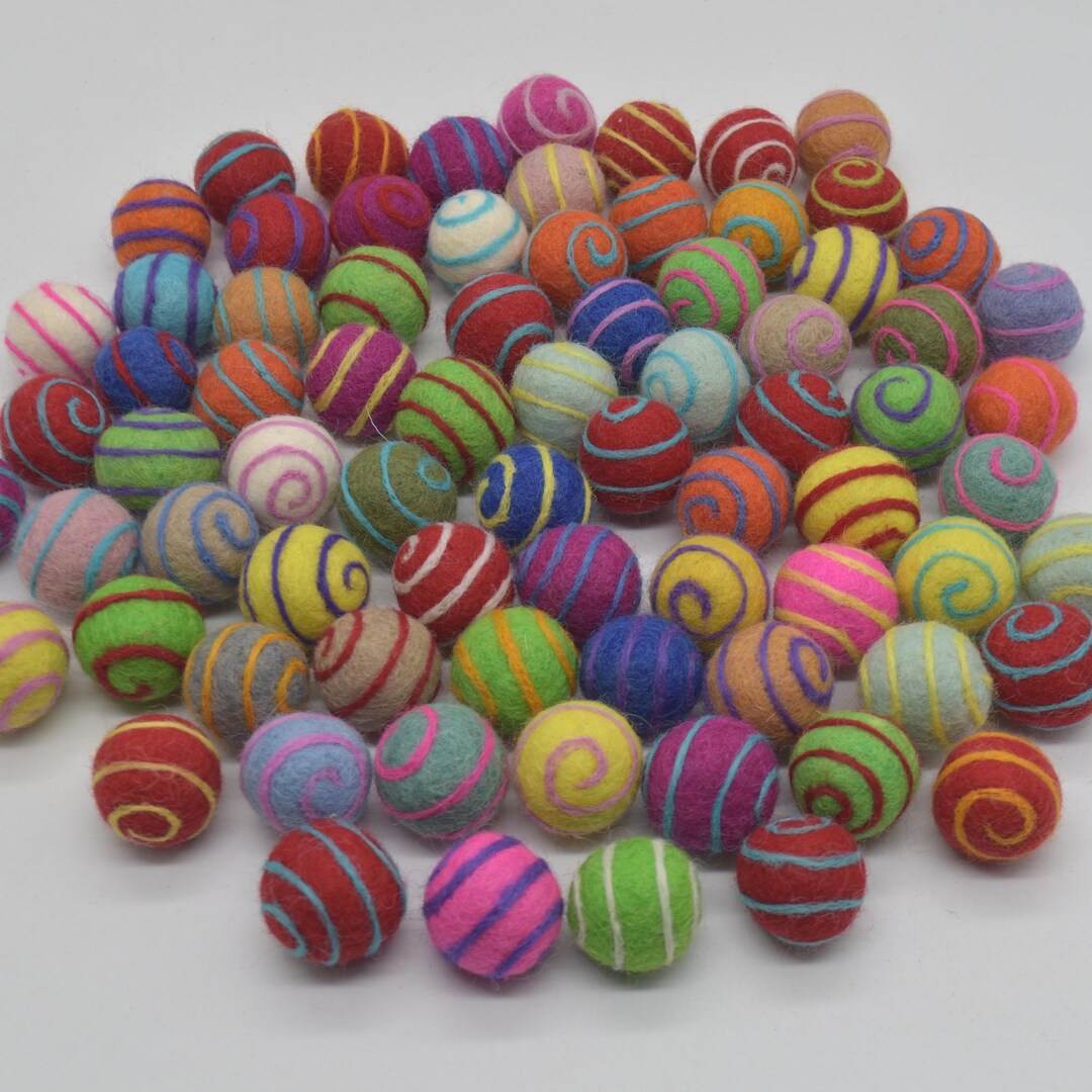 100 Wool Felt Balls: 2.5cm, Bright Swirls, Assorted Colours - Etsy