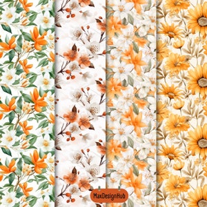 20 Orange Watercolor Floral Printable Paper - Seamless Shabby Chic ...