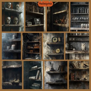 Spooky Abandoned Shelves Junk Journal Pages: Halloween Printable (8 ...