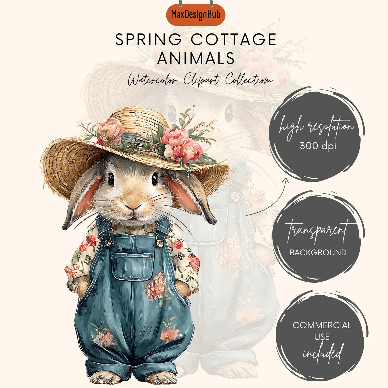 Spring Cottage Animals Clipart: Watercolor PNG Images (digital Download ...
