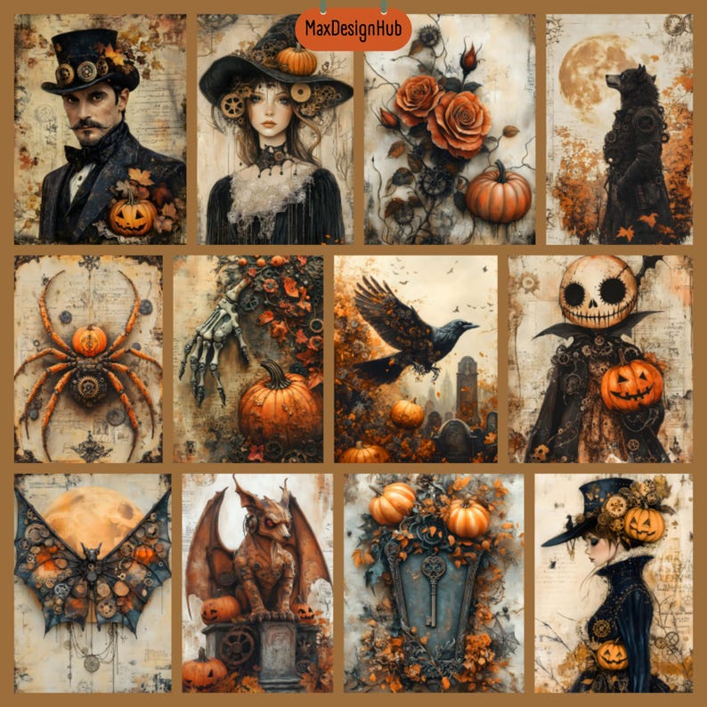 Steampunk Halloween Junk Journal Pages: Printable Ephemera (digital ...