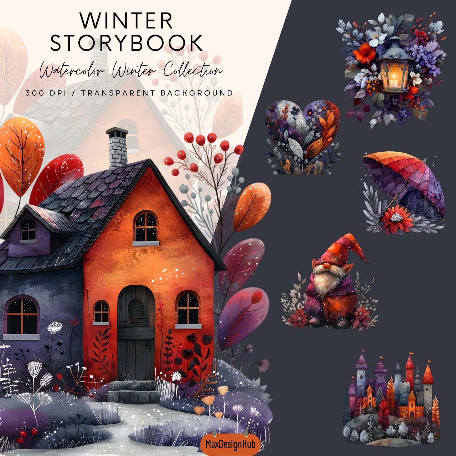 Winter Storybook Watercolor Clipart: Festive Characters (PNG) - Etsy