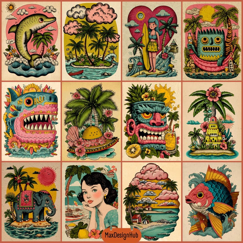 Mad Tropical Tiki Junk Journal, Surreal Retro Beach Papers, Vintage ...