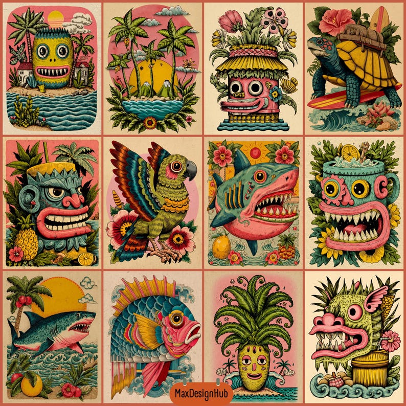 Mad Tropical Tiki Junk Journal, Surreal Retro Beach Papers, Vintage ...