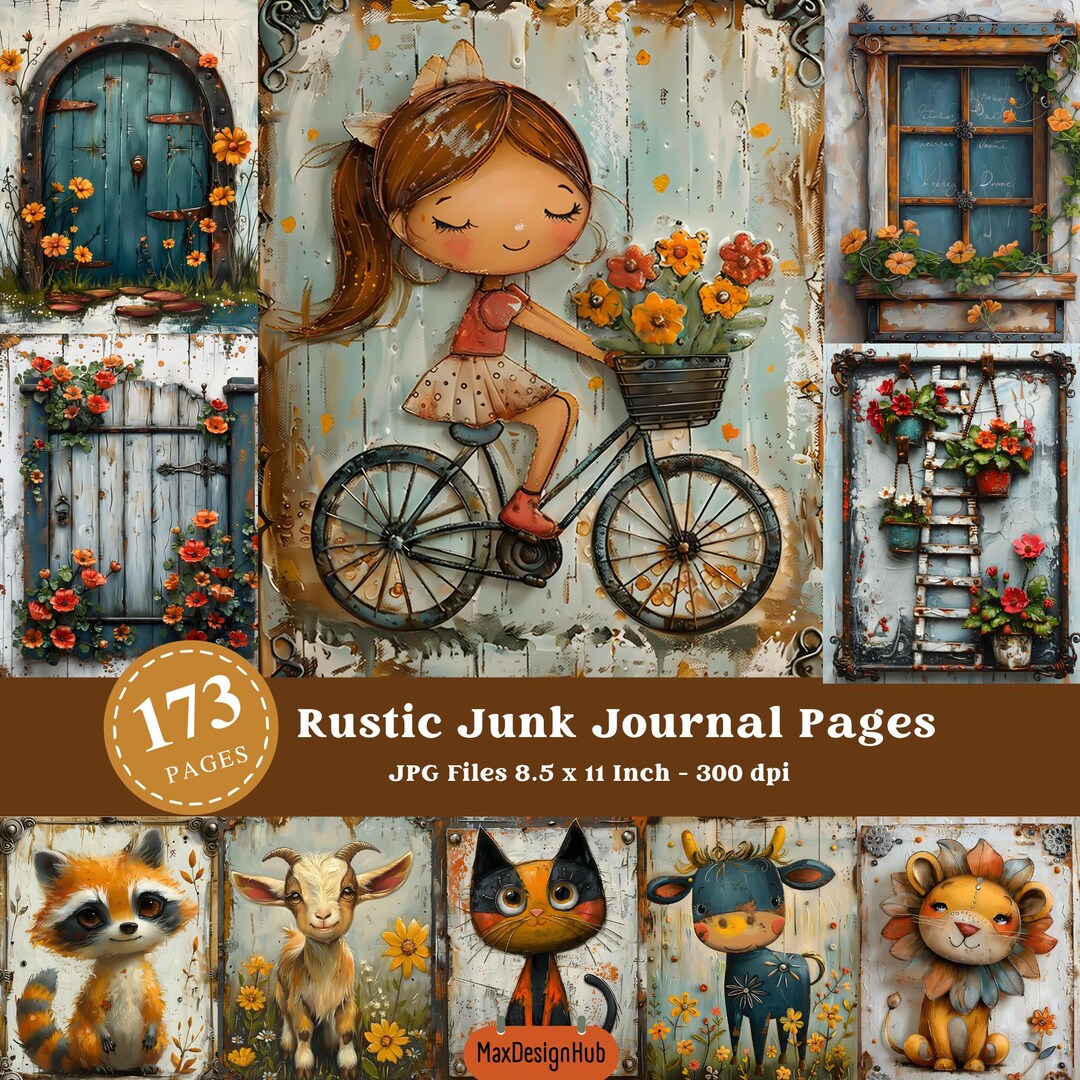 Rustic Junk Journal Pages: Shabby Chic Floral Collage (digital Download ...