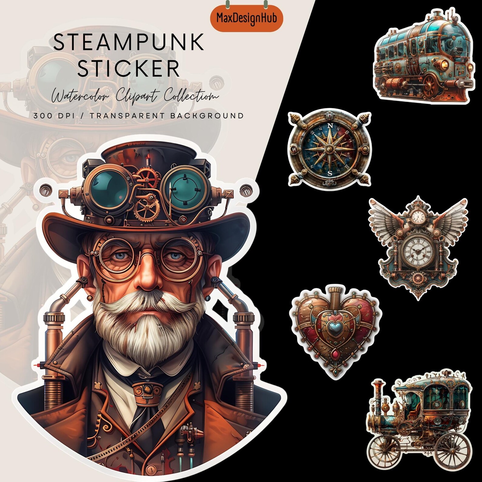 Steampunk Sticker Clipart: 179 PNG Illustrations (digital Download) - Etsy