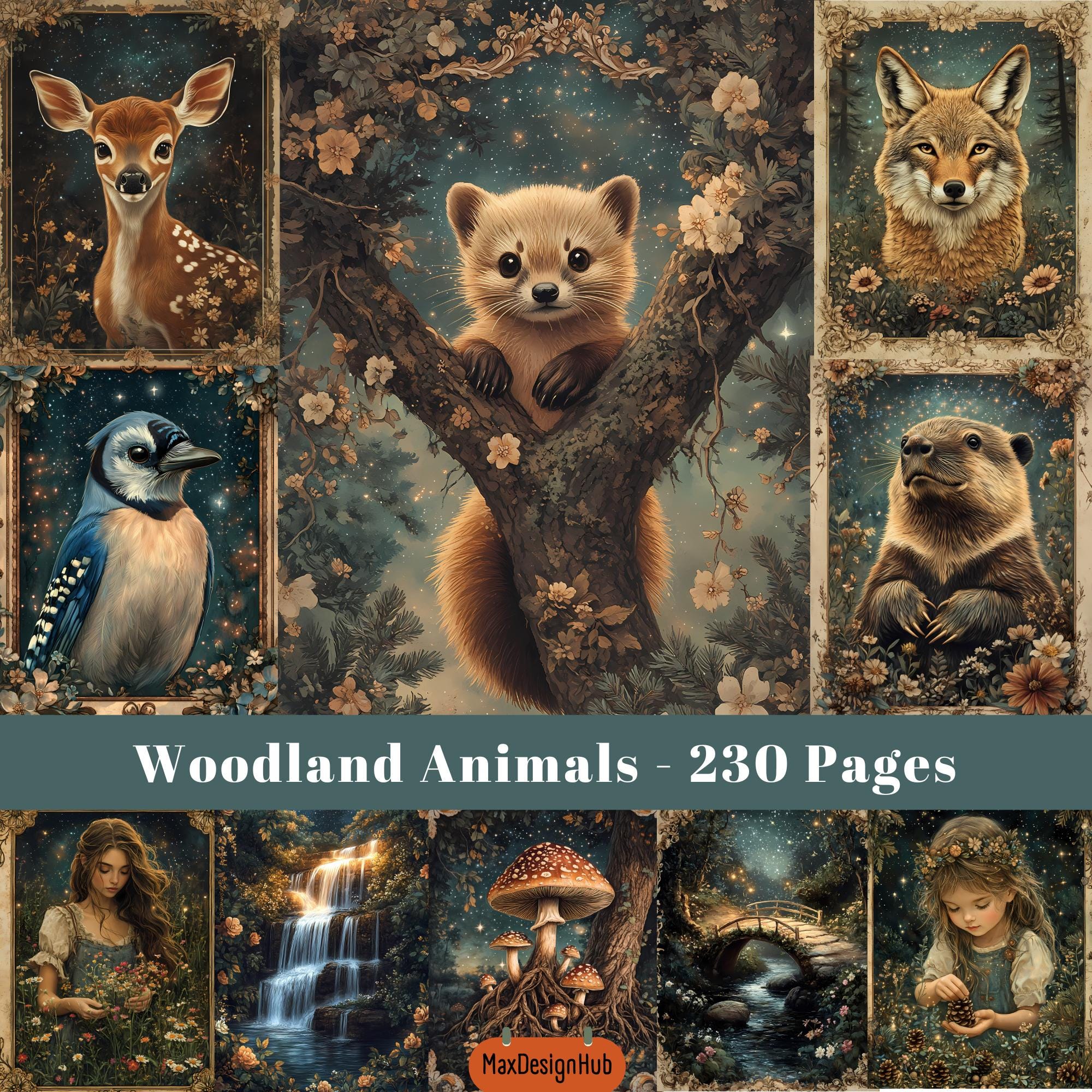 Woodland Animals Junk Journal Pages, Enchanted Forest Fairycore Nature ...