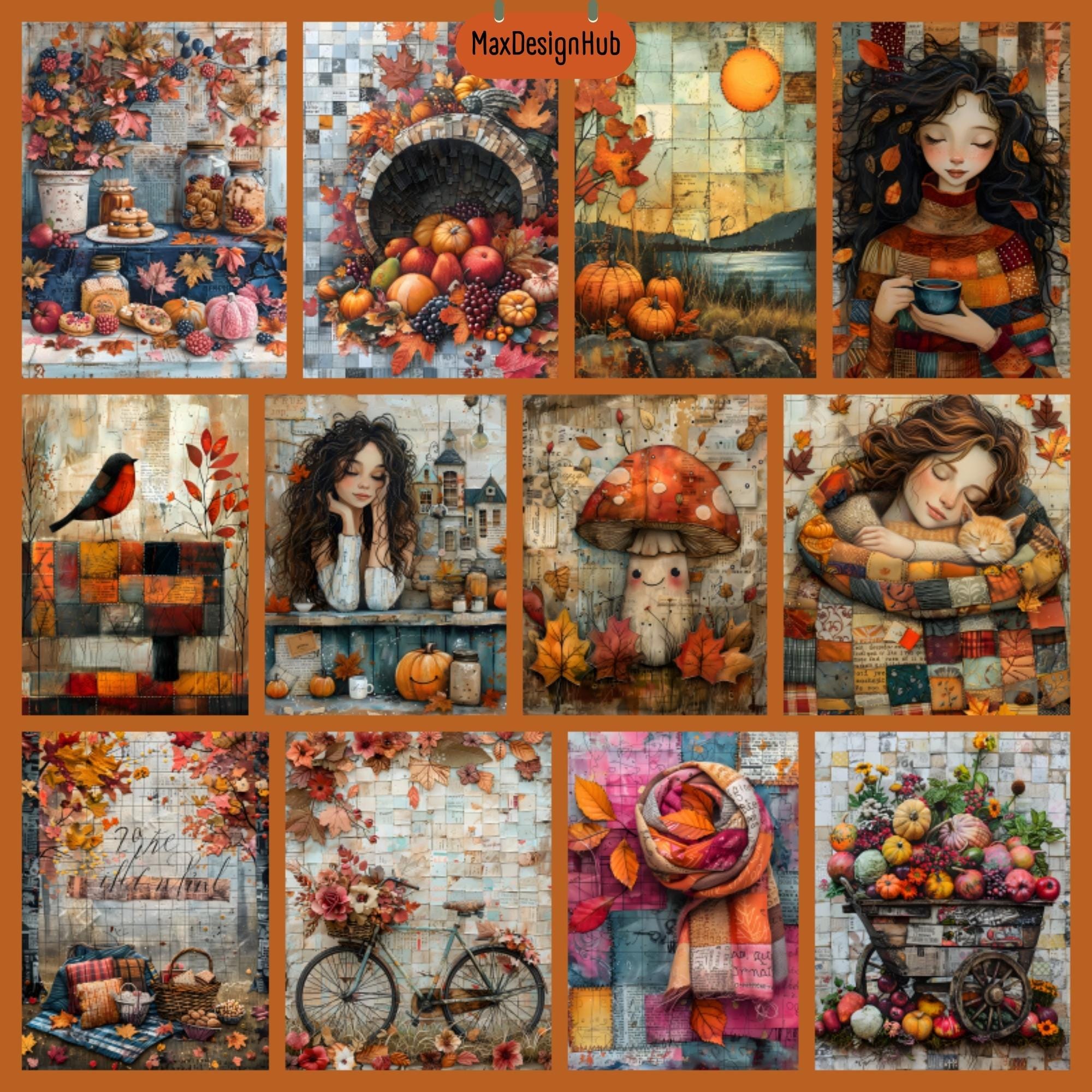 Quilted Autumn Junk Journal Pages: Fall Scrapbook Paper (digital ...