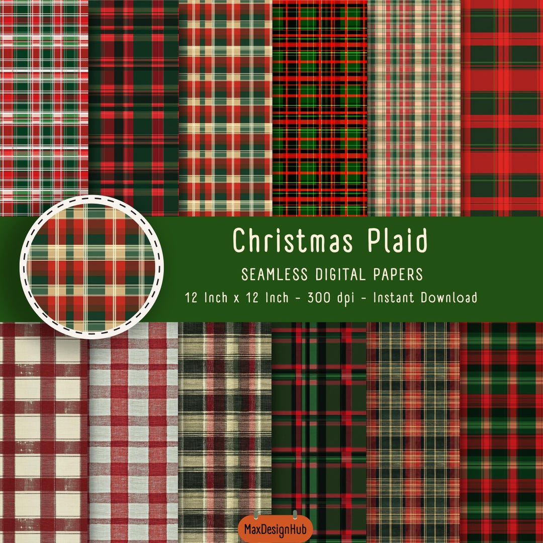 Christmas Plaid Watercolor Pattern Digital Paper, Traditional Christmas ...