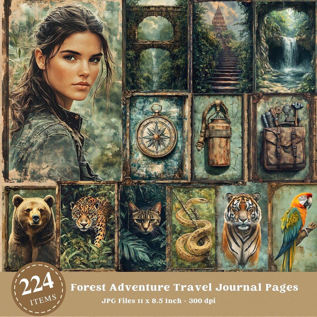 Forest Adventure Junk Journal Pages: Animal & Nature Images (digital ...