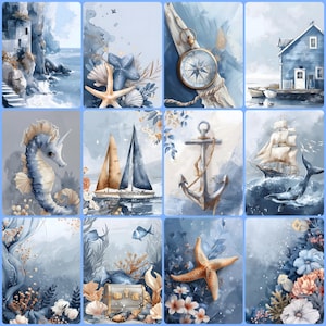 Blue Ocean Printable Junk Journal Print, Seaside Shabby Chic, Printable ...