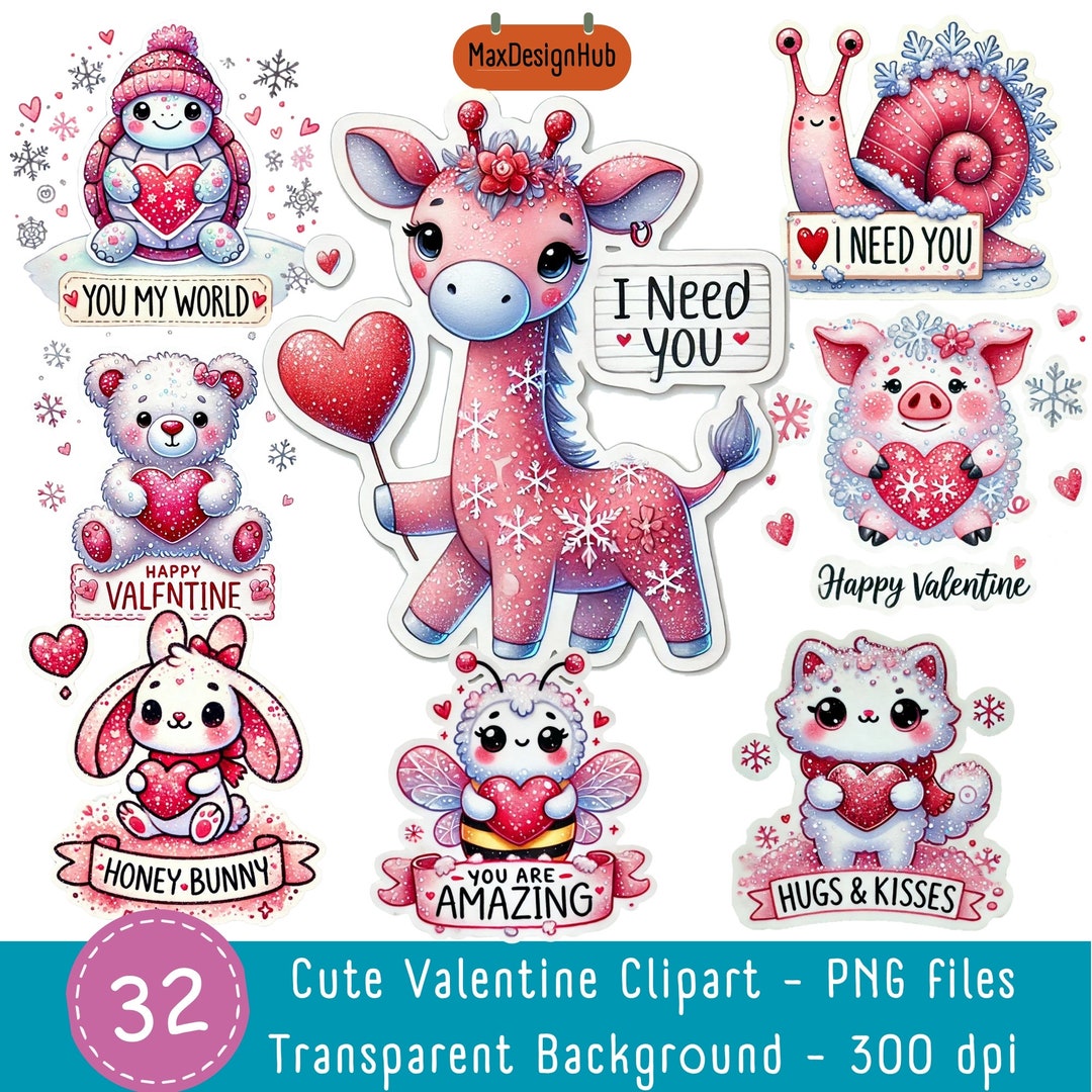 32 PNG Cute Valentine Clipart, Valentine Watercolor, Valentine Stickers ...