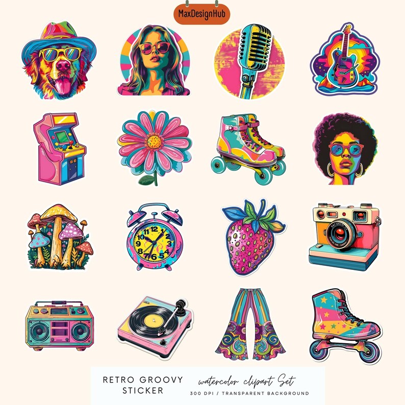 Retro Groovy Clipart: 70s Hippie Graphics (digital Download) - Etsy