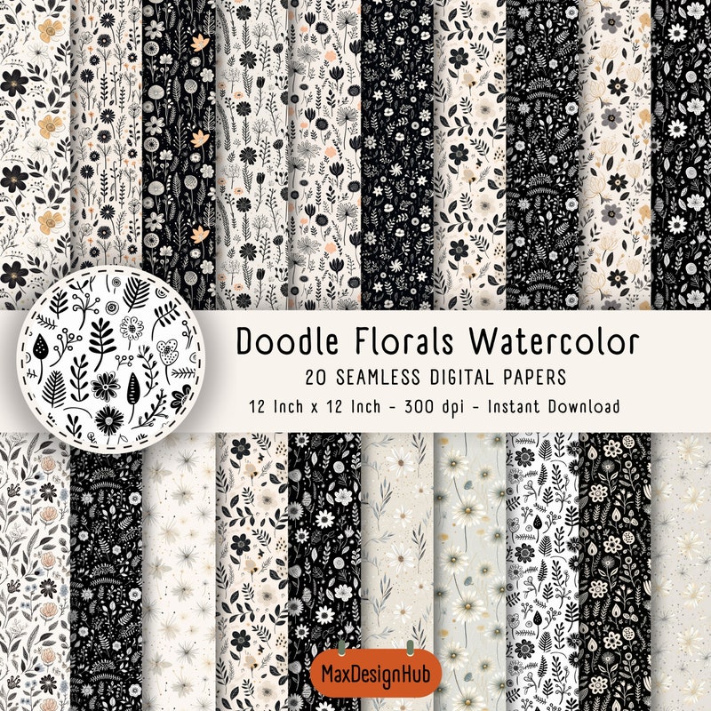 Black and White Floral Pattern - Etsy