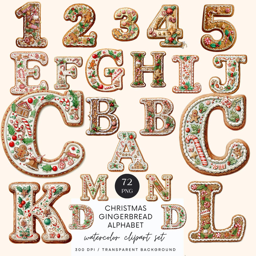 Christmas Gingerbread Alphabet Clipart: Printable Ephemara (digital ...