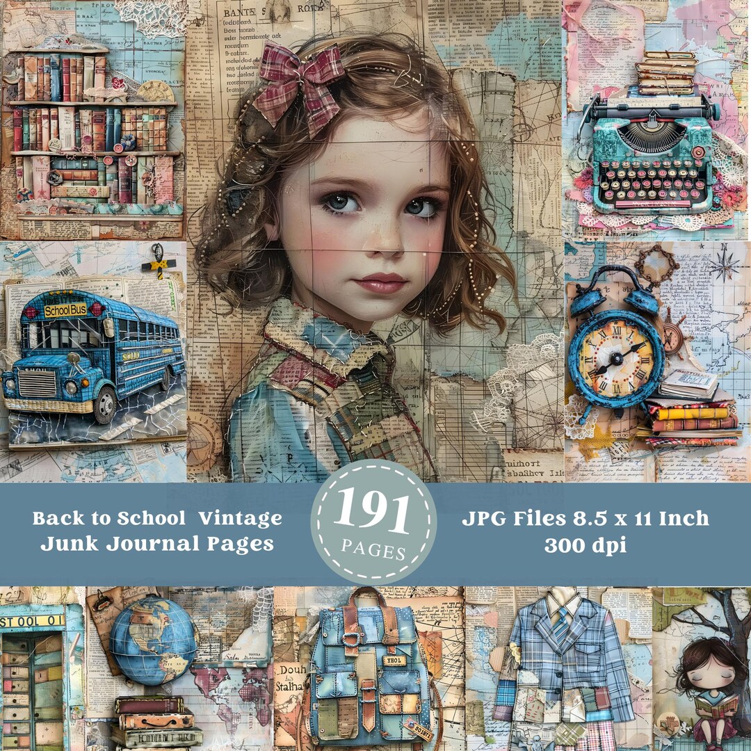 Back to School Vintage Printable Junk Journal Pages, School Scrapbook ...