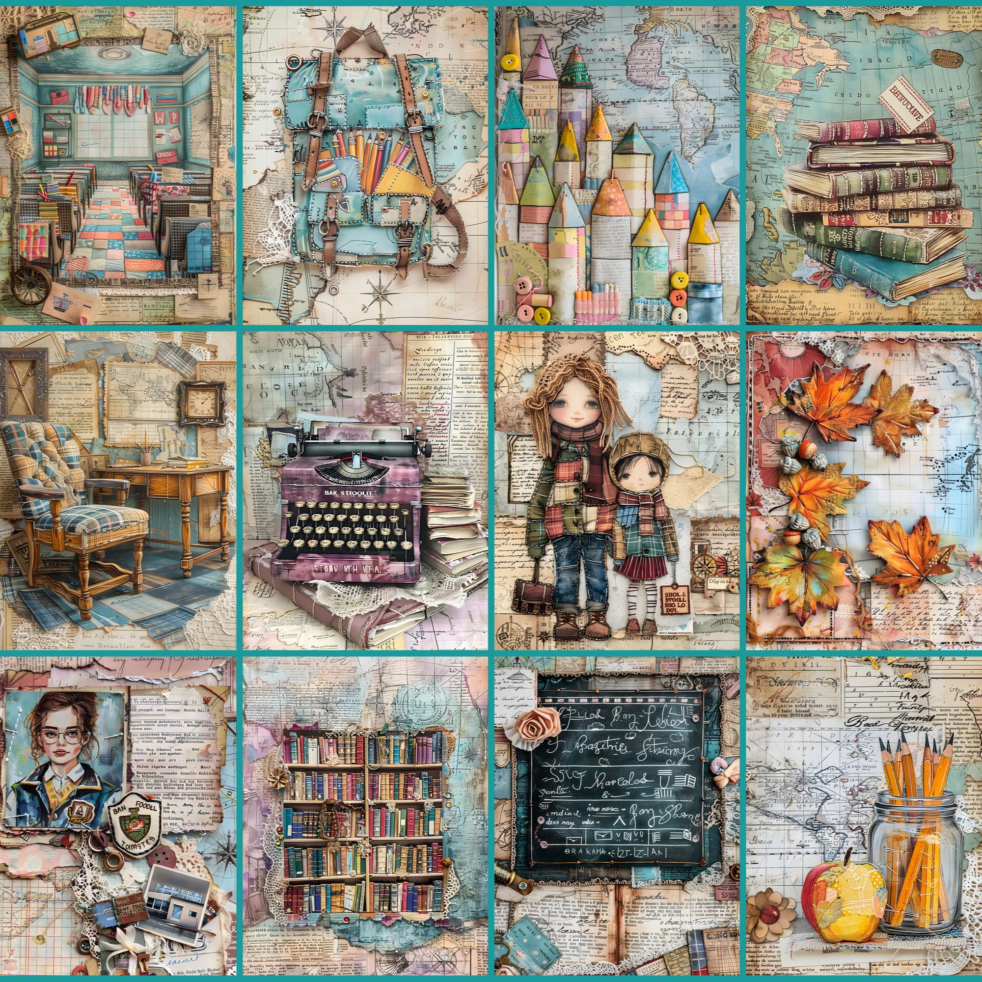 Vintage Back to School Junk Journal Pages: Collage Scrapbook (digital ...