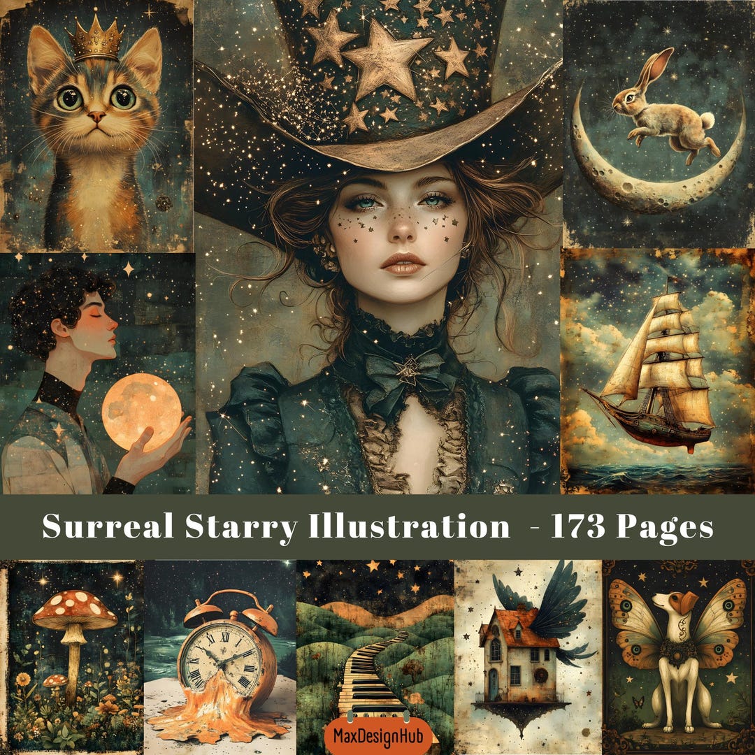 Surreal Starry, Junk Journal Pages, Collage Sheet, Vintage Ephemera ...