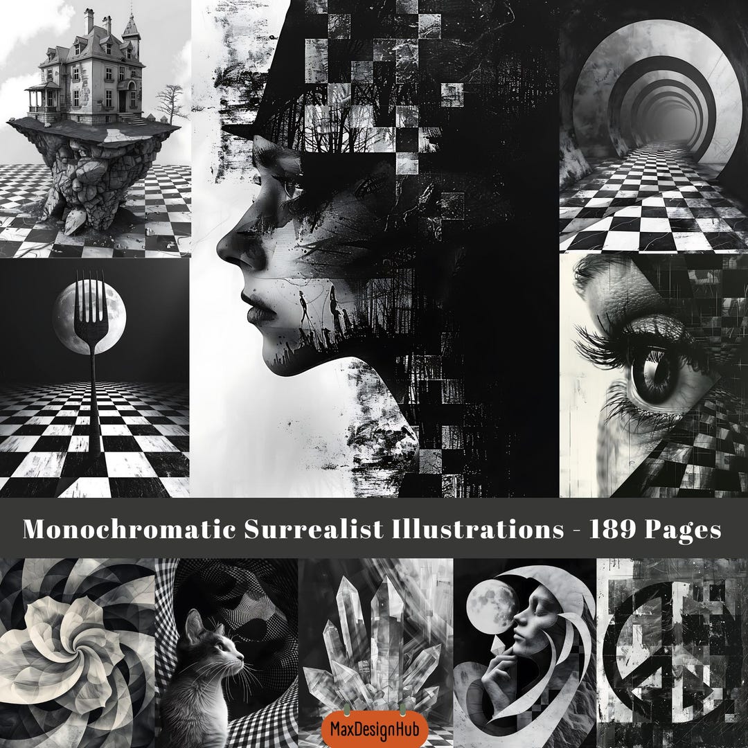 Monochromatic Surrealist Art: Junk Journal Collage Sheets (digital ...