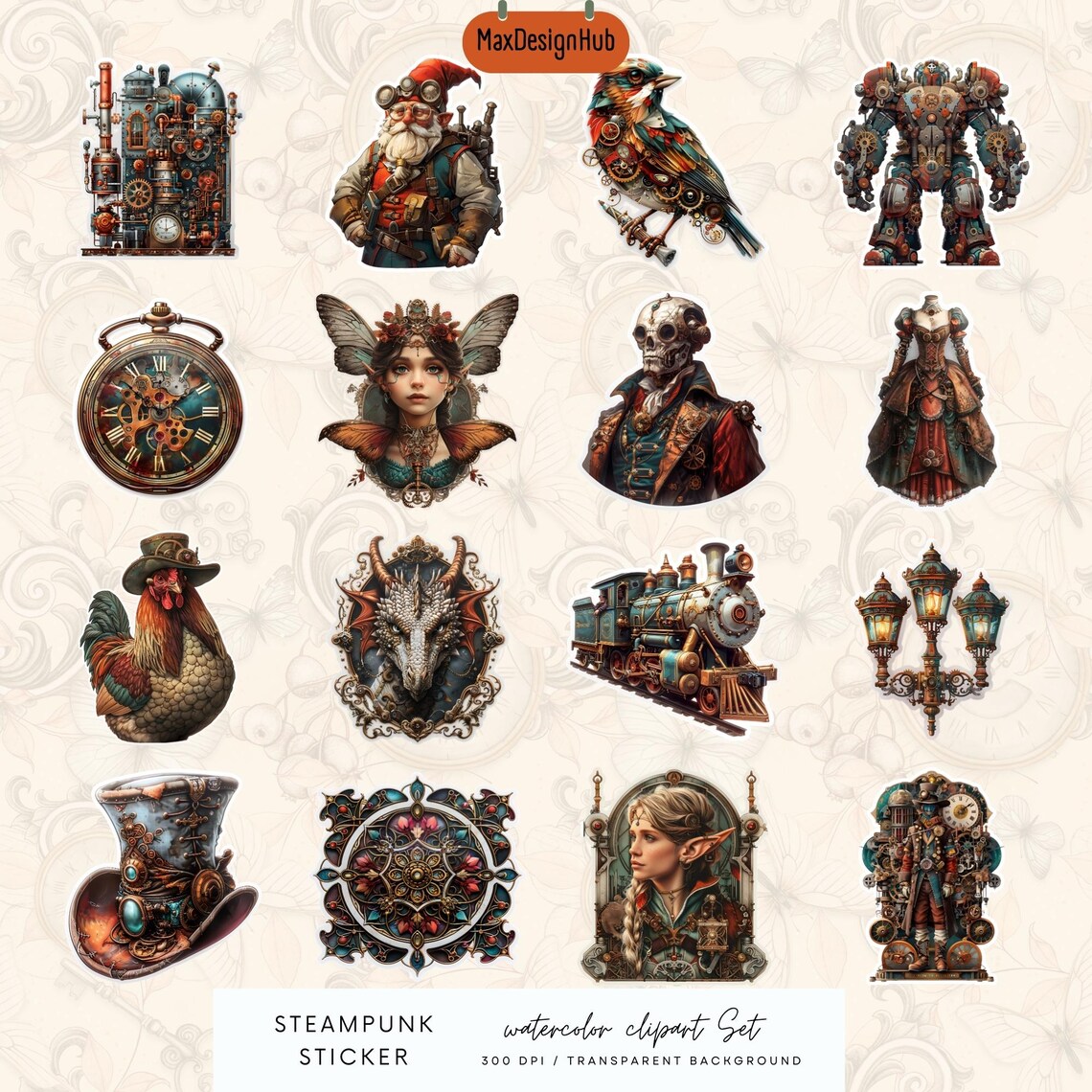Steampunk Sticker Clipart: 179 PNG Illustrations (digital Download) - Etsy