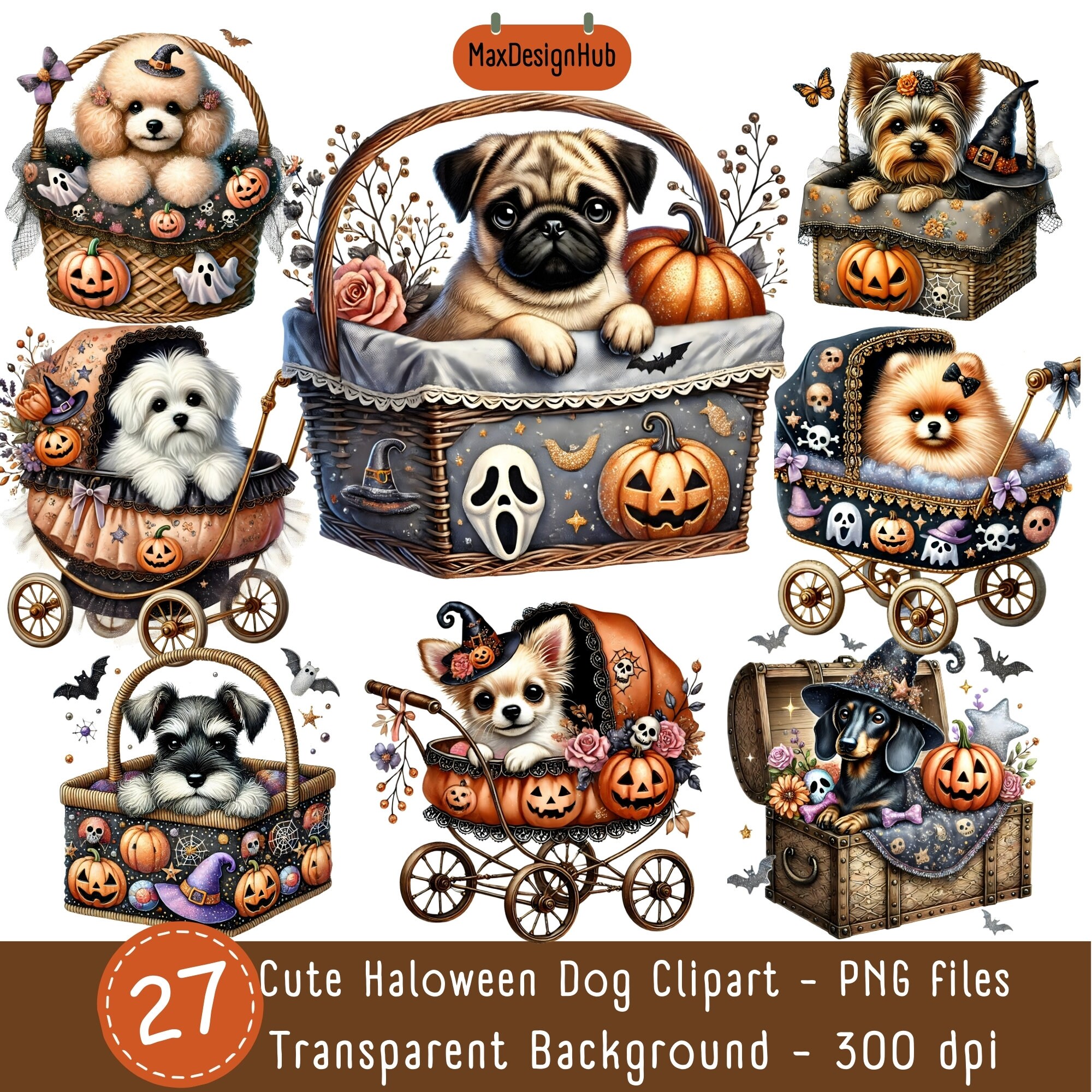 27 PNG Halloween Dog Clipart, Halloween Clipart, Watercolor Halloween ...