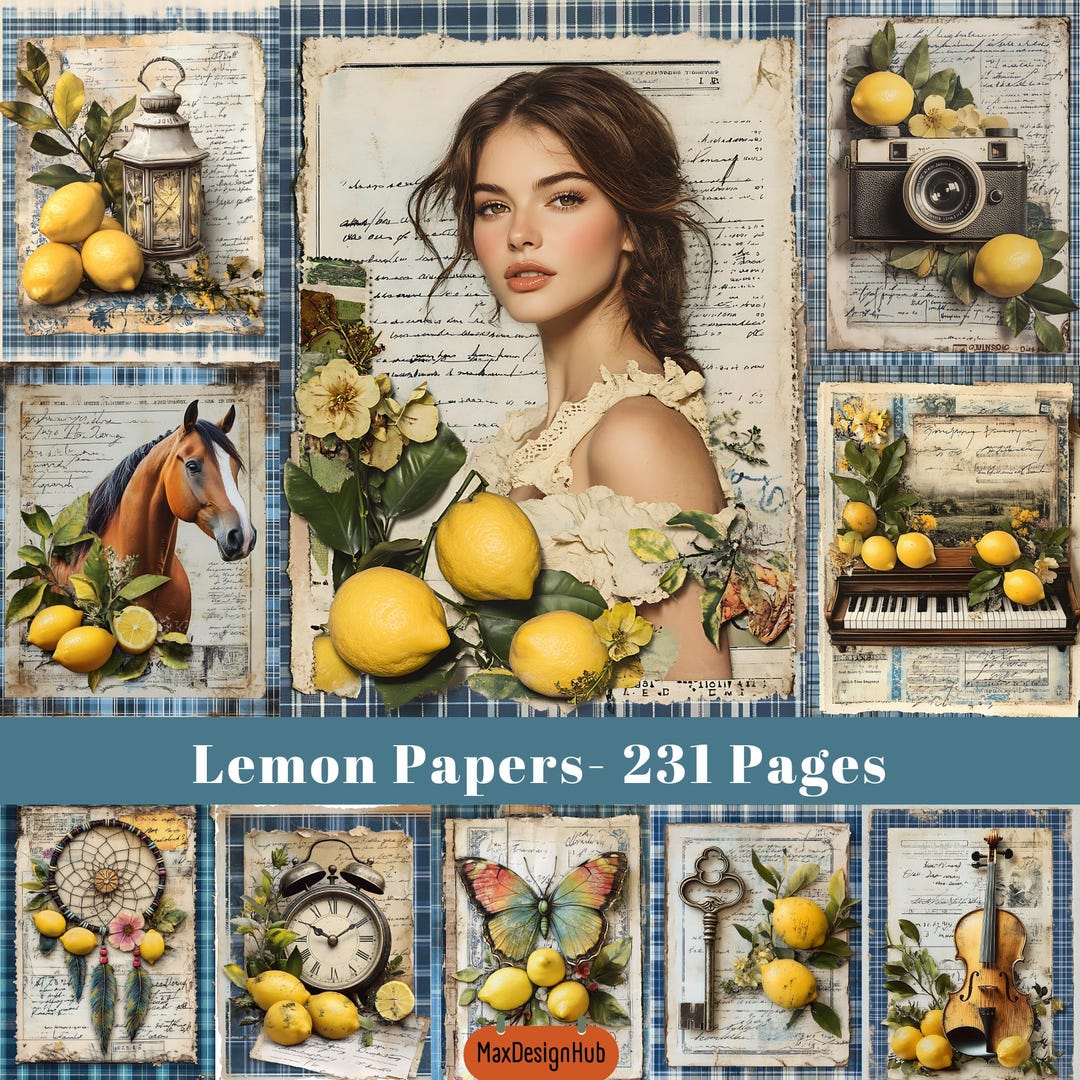 Lemon Junk Journal Pages: Summer Ephemera, Collage Paper (digital Paper ...