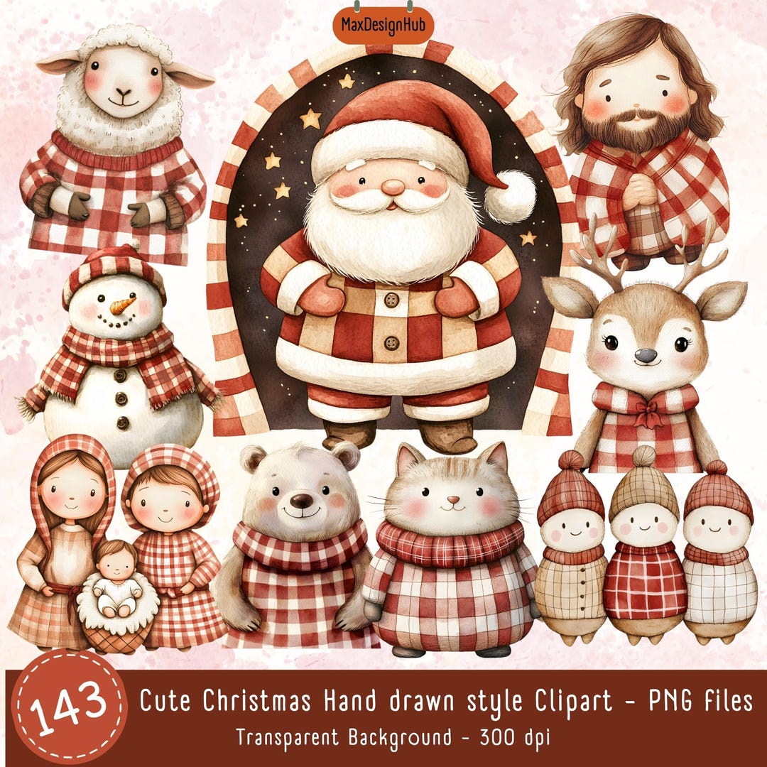 Christmas Clipart Bundle, Hand-drawn PNG Files (143 Images - Etsy
