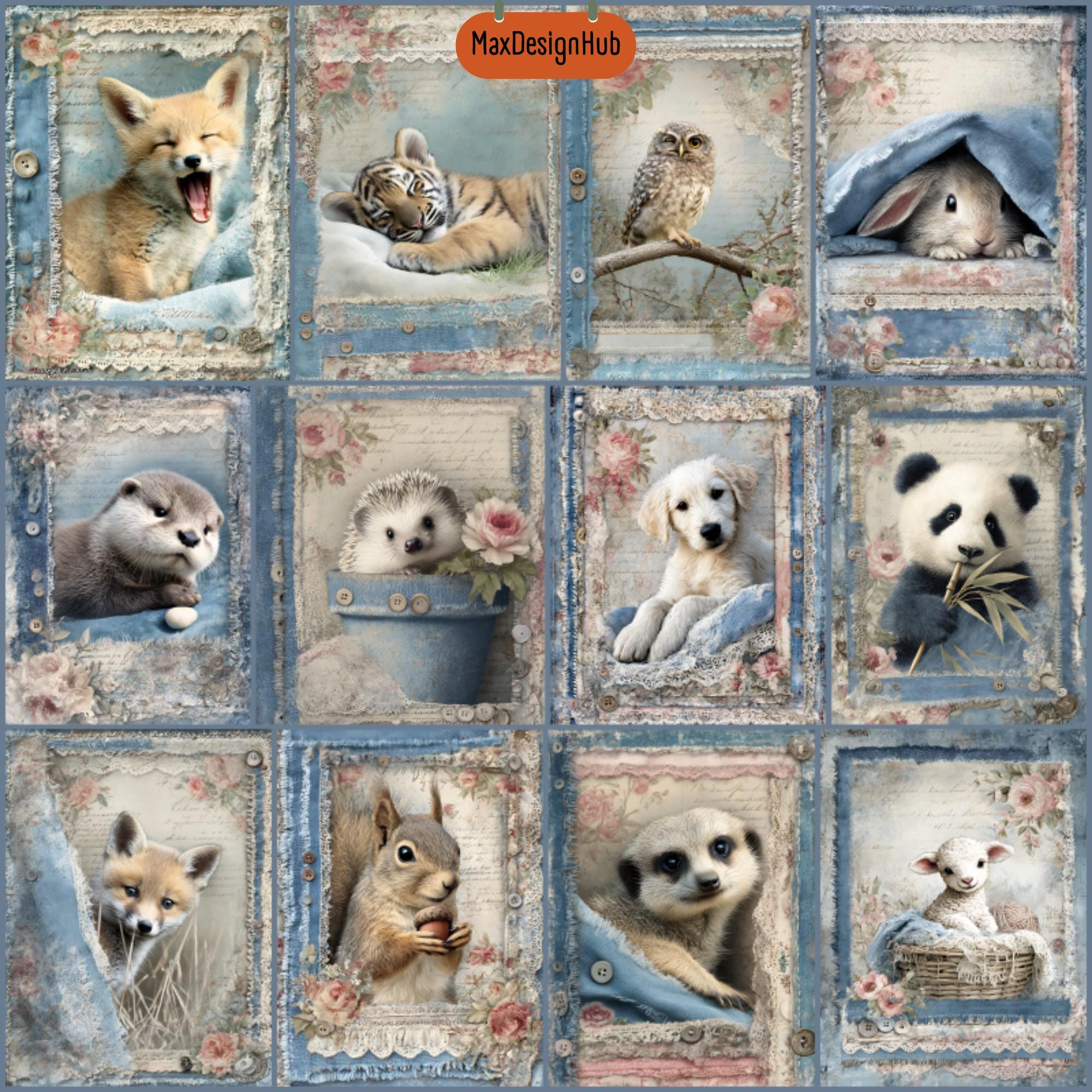 Denim Animal Junk Journal Pages: Shabby Chic Ephemera (digital Download ...